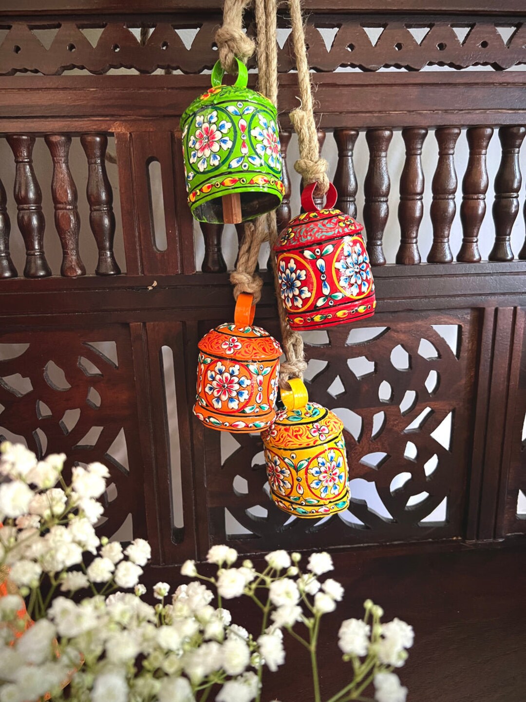 Handpainted Mini Cow Bells Set of 4 Christmas Bells Boho - Etsy