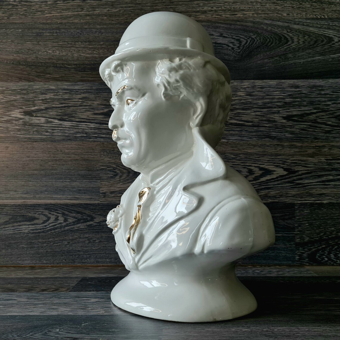 Peter Mook, Charlie Chaplin White Porcelain Bust Sculpture With Gold ...