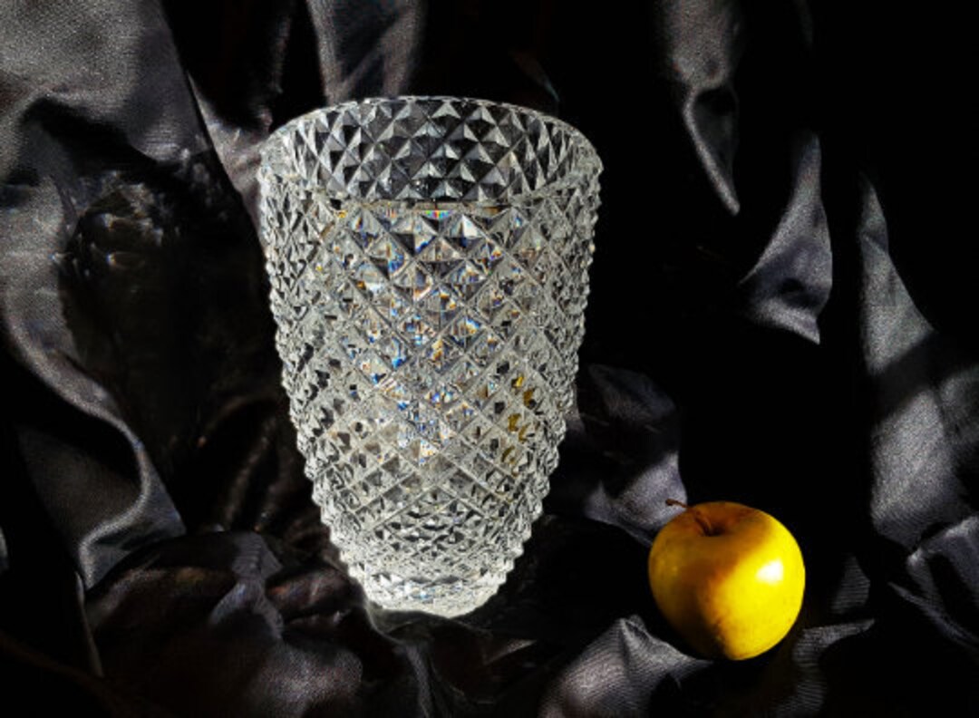 1980's,czech Bohemian Deep Diamond Cut/cubist Pattern Clear Crystal ...