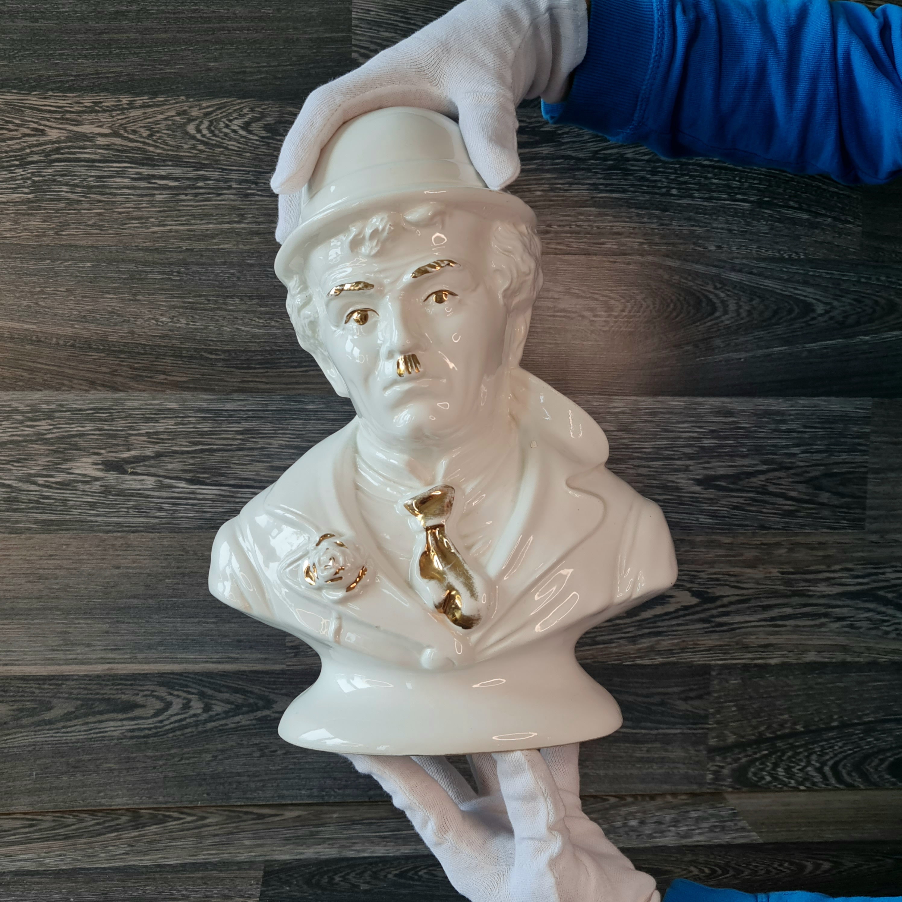 Peter Mook, Charlie Chaplin White Porcelain Bust Sculpture With Gold ...