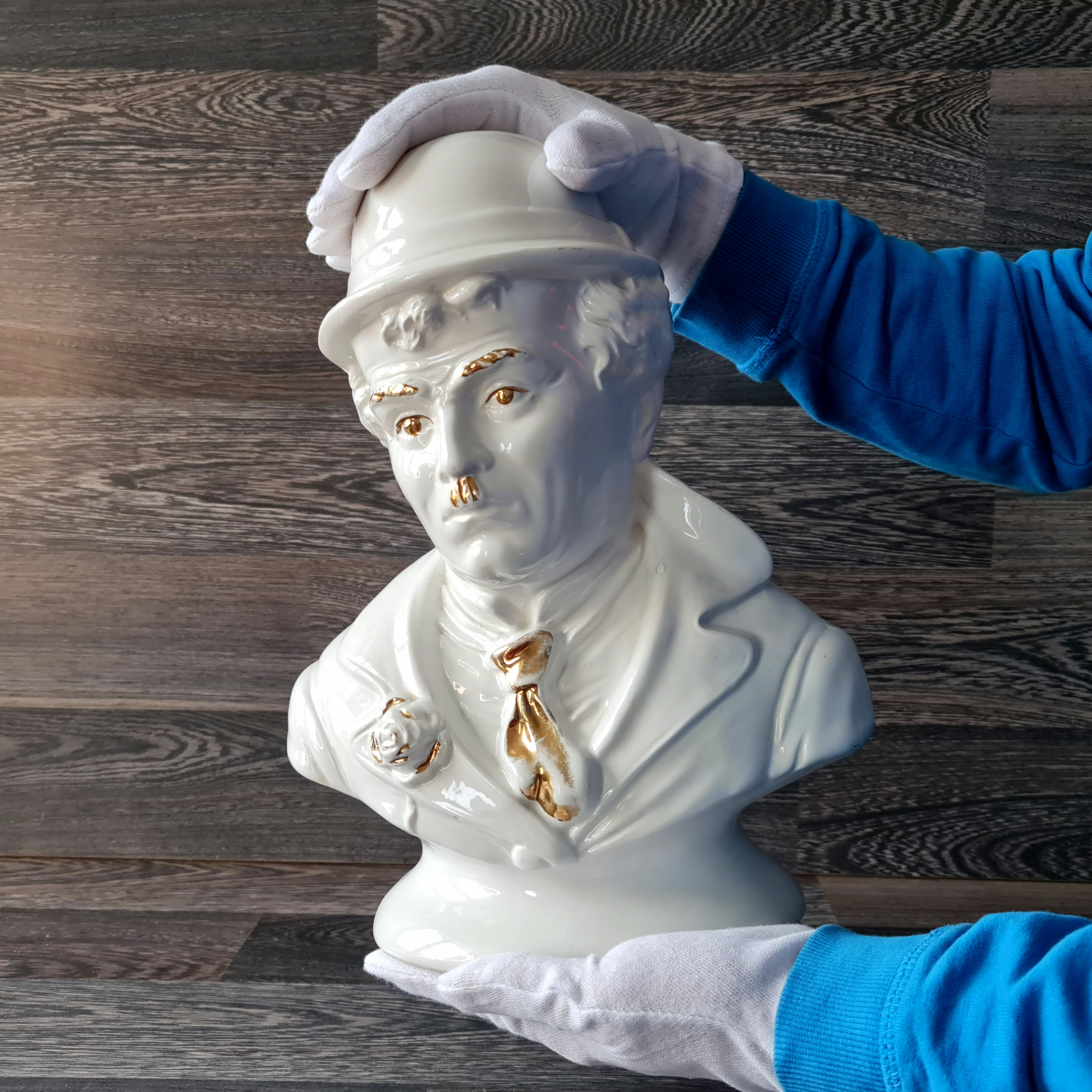 Peter Mook, Charlie Chaplin White Porcelain Bust Sculpture With Gold ...