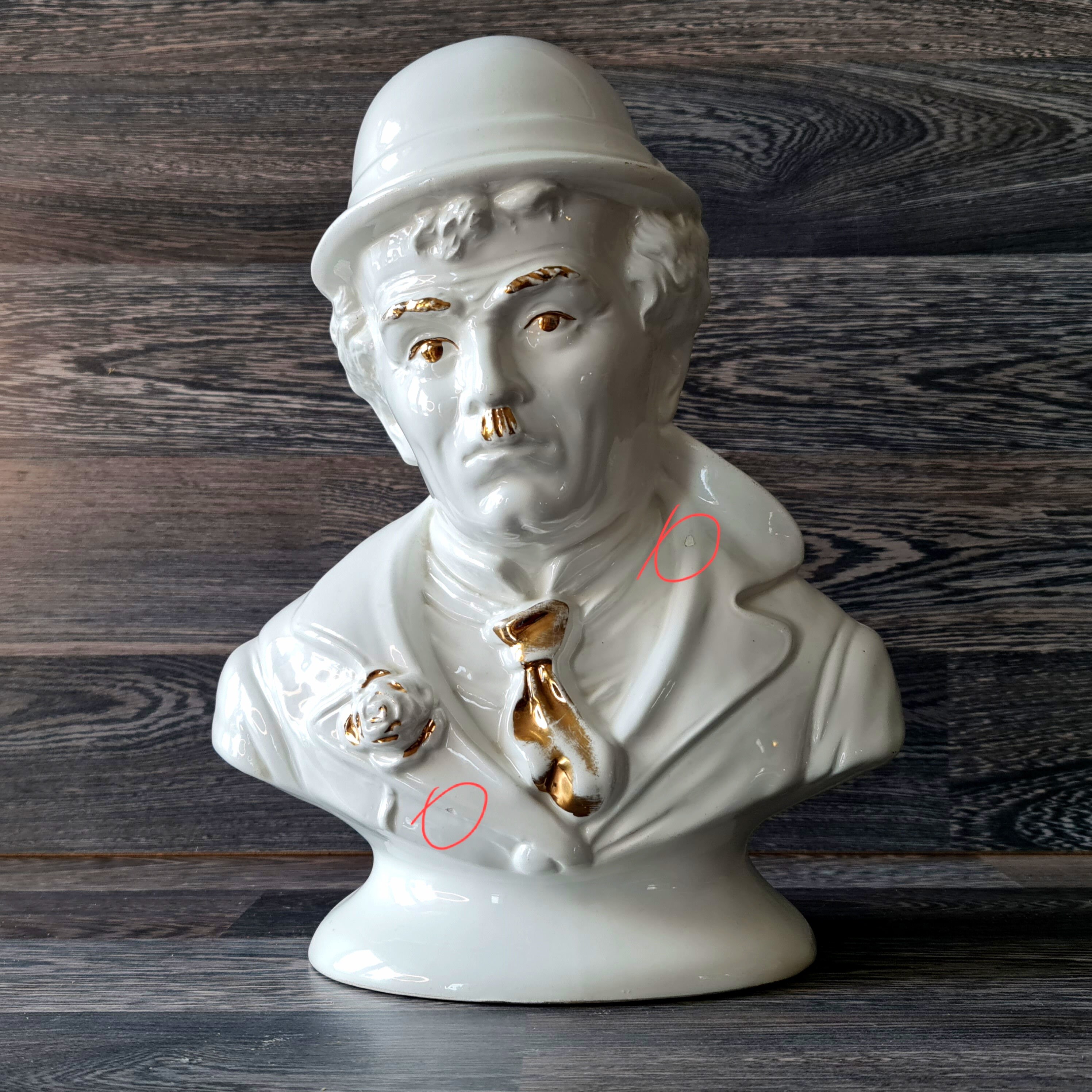 Peter Mook, Charlie Chaplin White Porcelain Bust Sculpture With Gold ...
