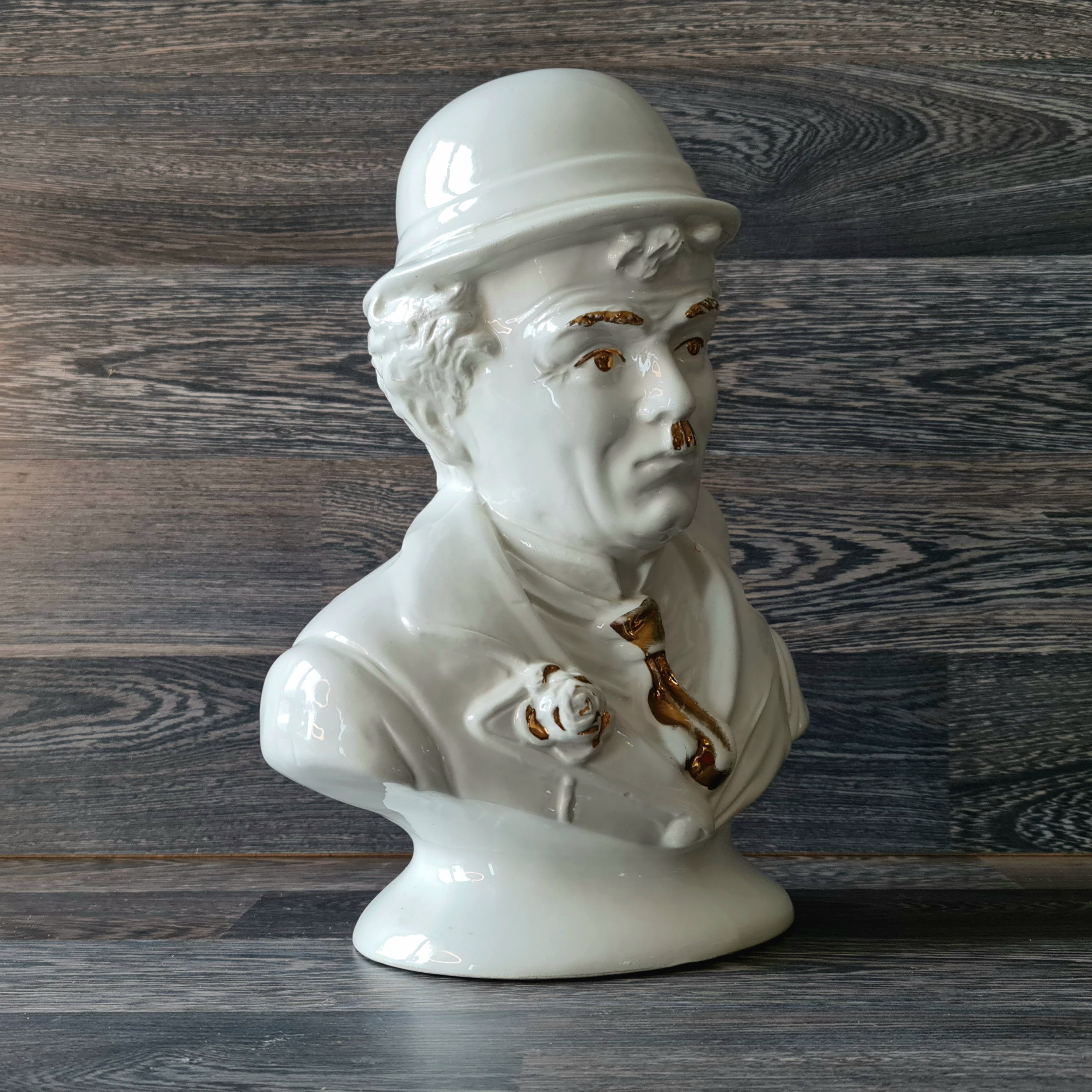 Peter Mook, Charlie Chaplin White Porcelain Bust Sculpture With Gold ...