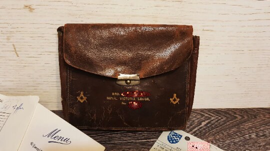 1960's, Free Mason's/masonic Leather Bag/pouch (named) With Authentic ...