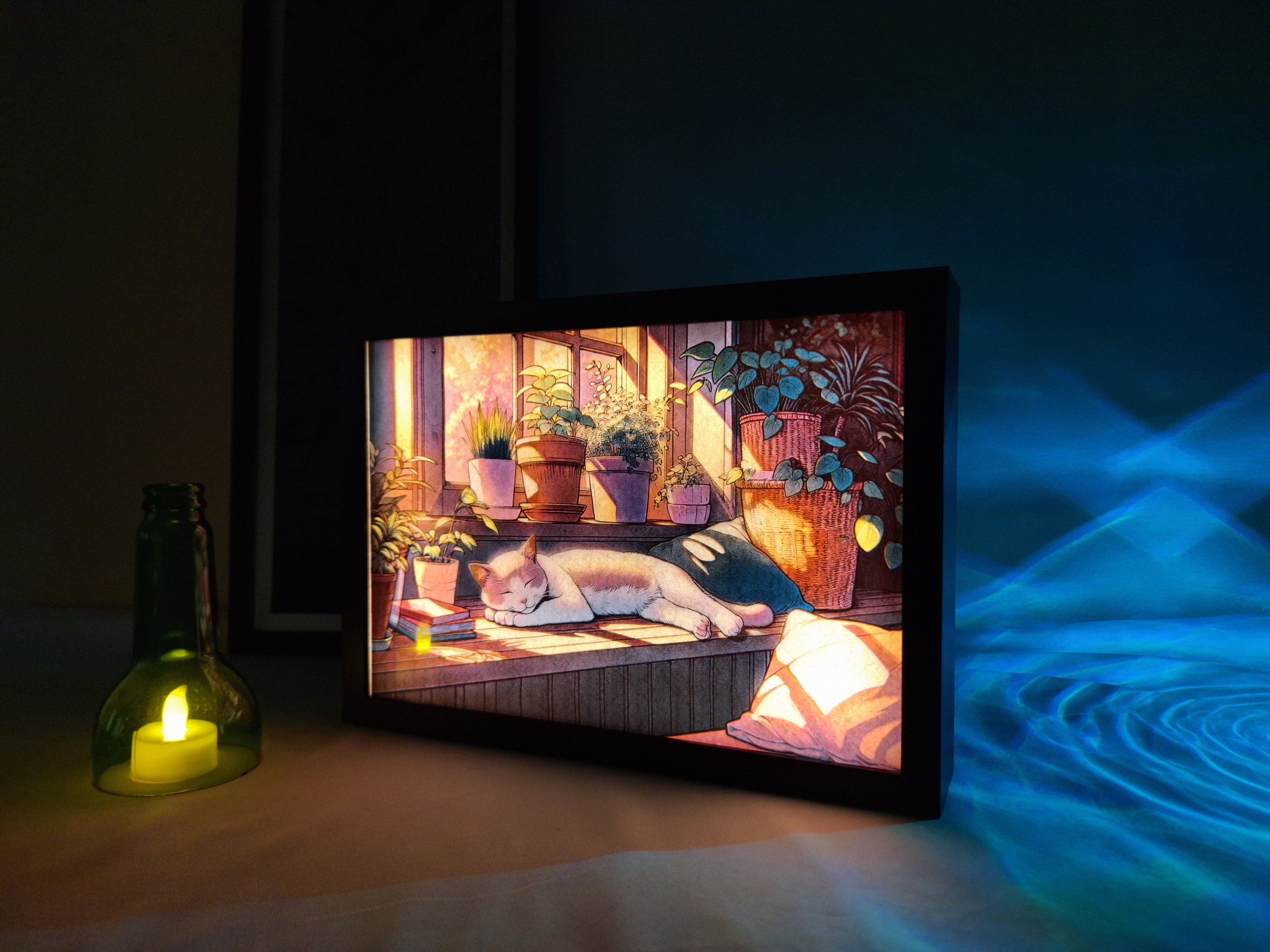 Cozy Sunlit Cat, Light Art Painting, Cat, Lightbox, DIY Lightbox ...