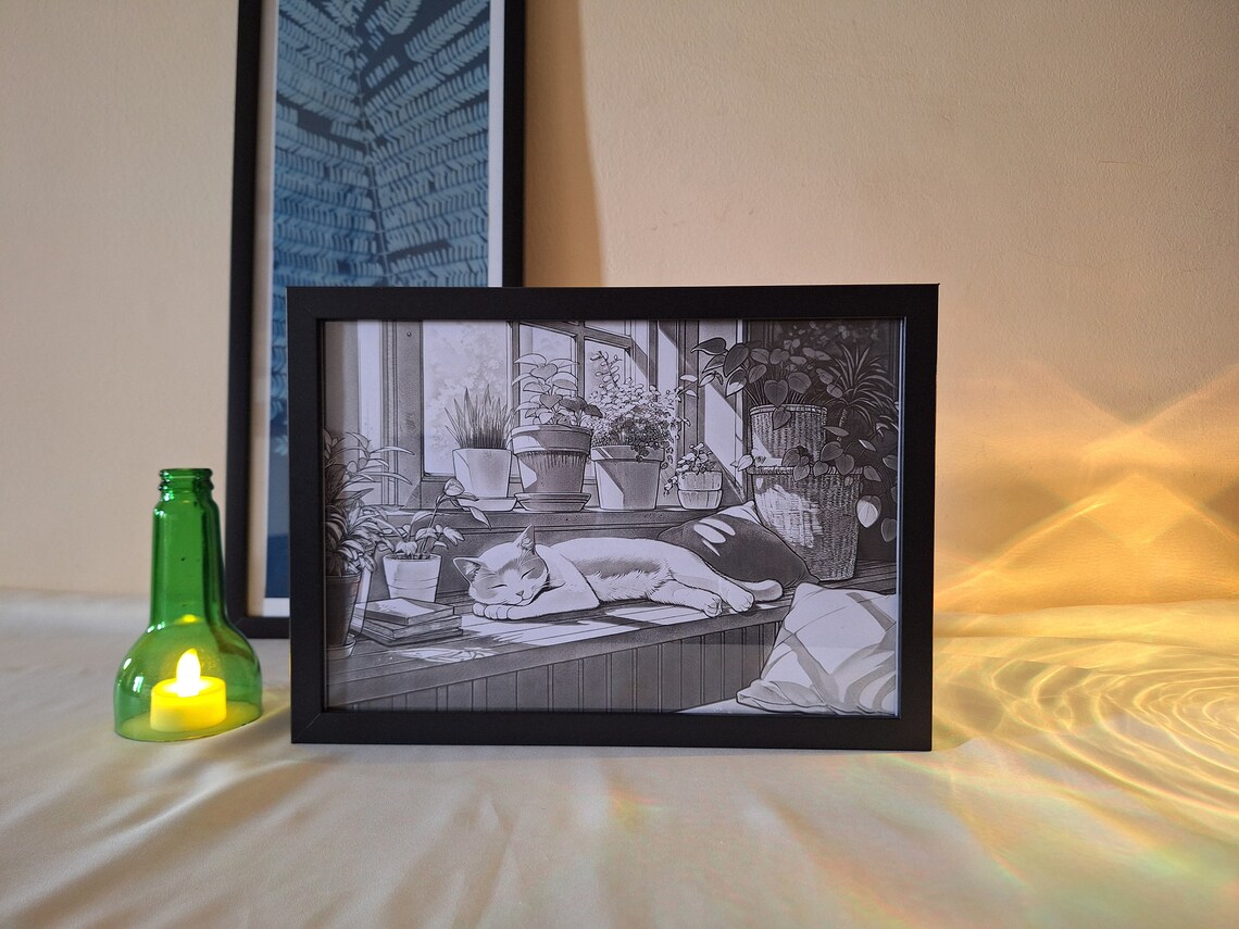Cozy Sunlit Cat, Light Art Painting, Cat, Lightbox, DIY Lightbox, Template, Sleeping Cat ...