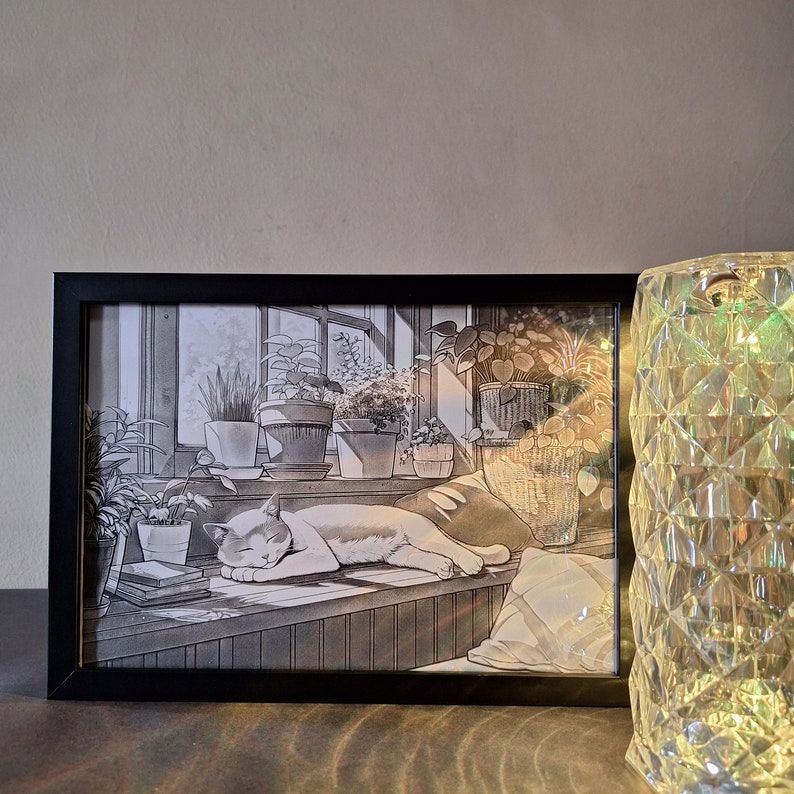 Cozy Sunlit Cat, Light Art Painting, Cat, Lightbox, DIY Lightbox ...