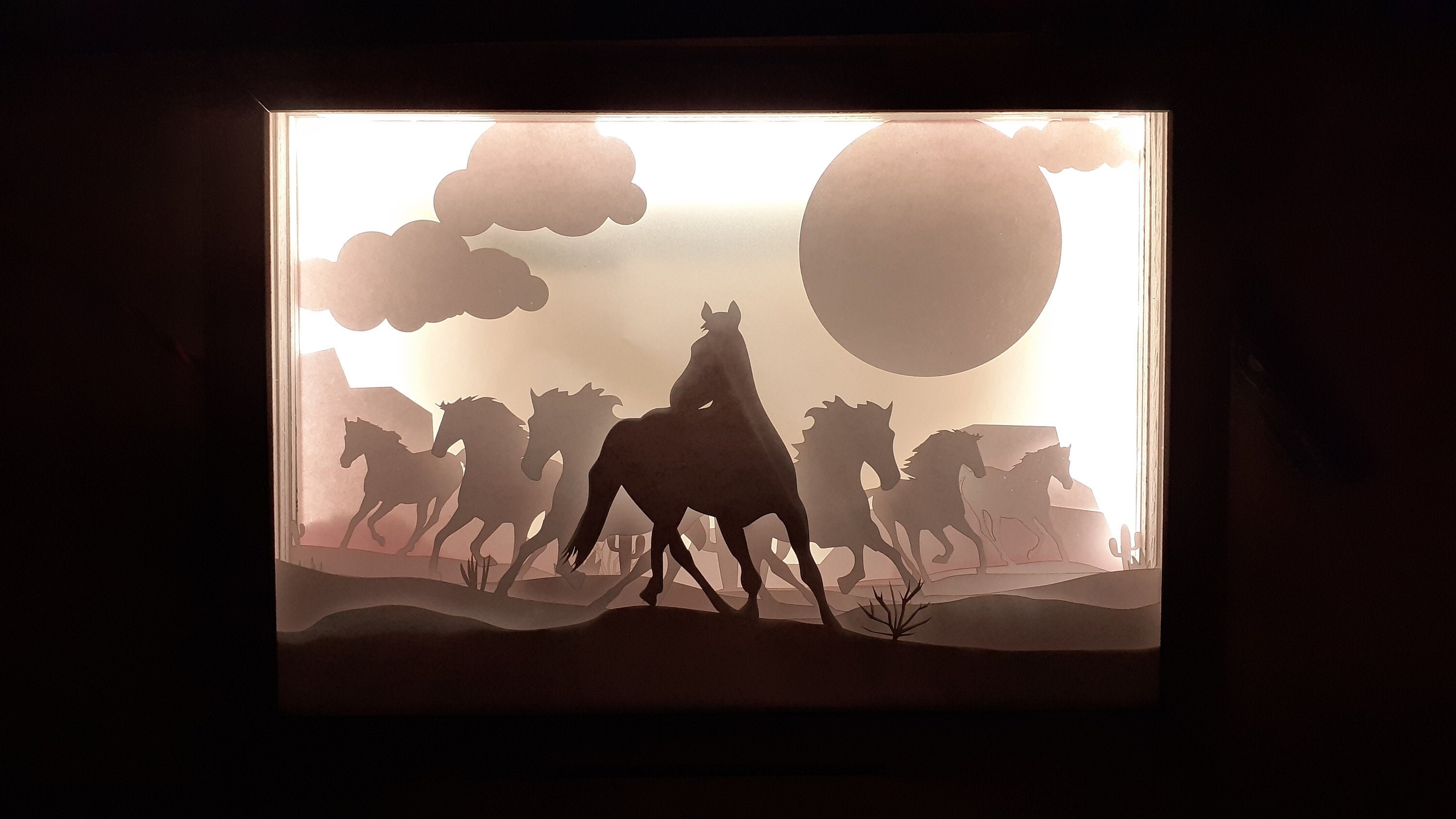 Horses Paper Cut Light Box Template, Shadow Box, 3D Lightbox, SVG ...