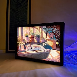 Cozy Sunlit Cat, Light Art Painting, Cat, Lightbox, DIY Lightbox, Template, Sleeping Cat ...
