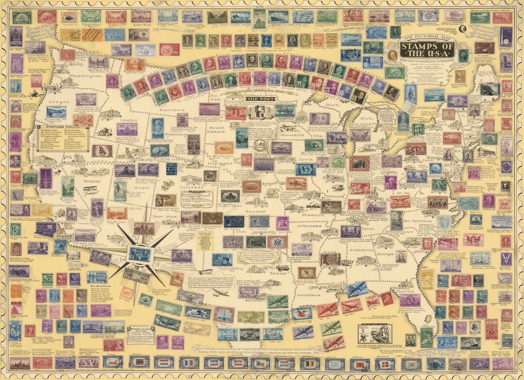 Stamps of the USA Pictorial Map 1000 Piece Jigsaw Puzzle 27" X 19" - Etsy