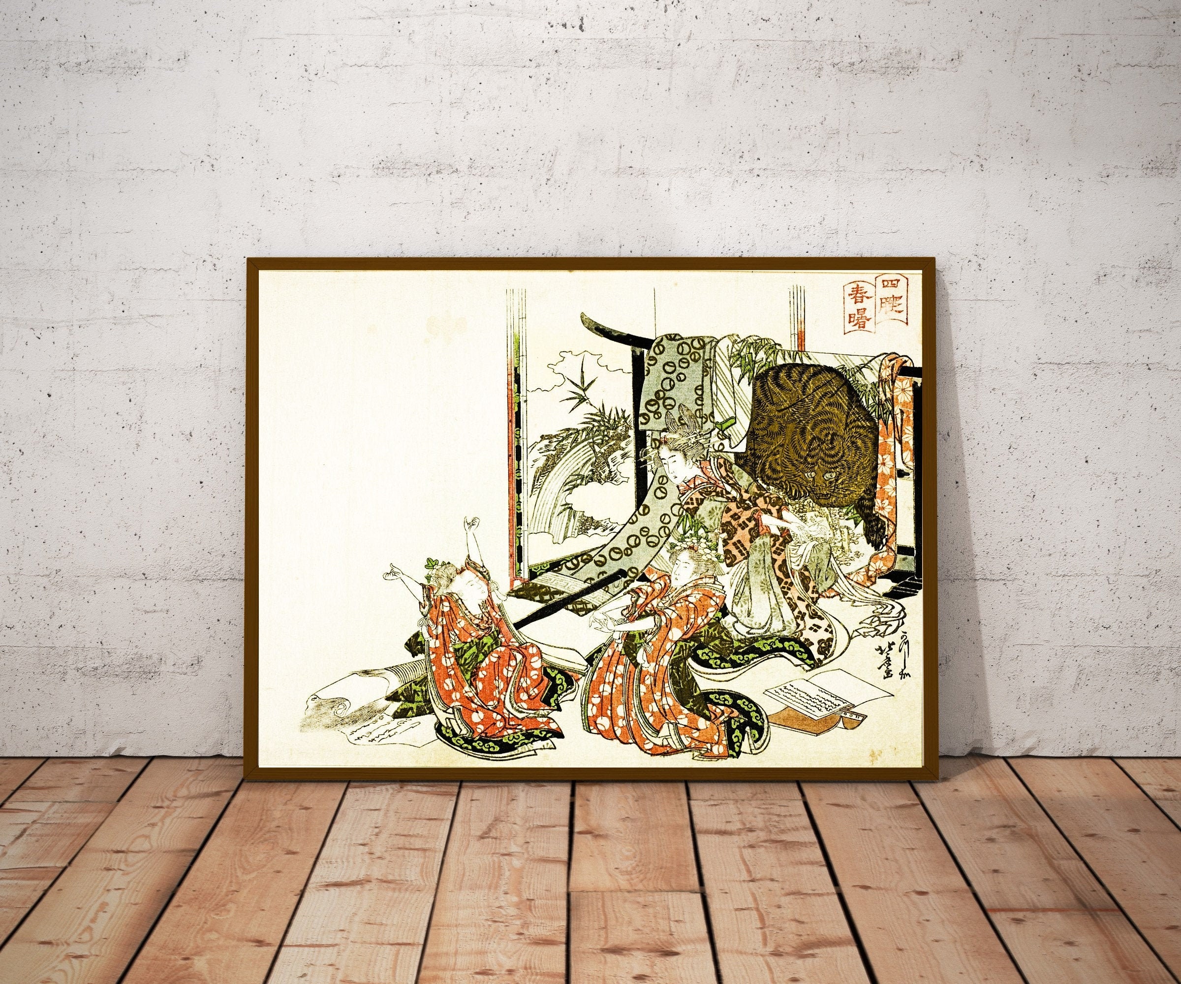 Japan art poster The Four Sleepers in Spring Dawn | Etsy