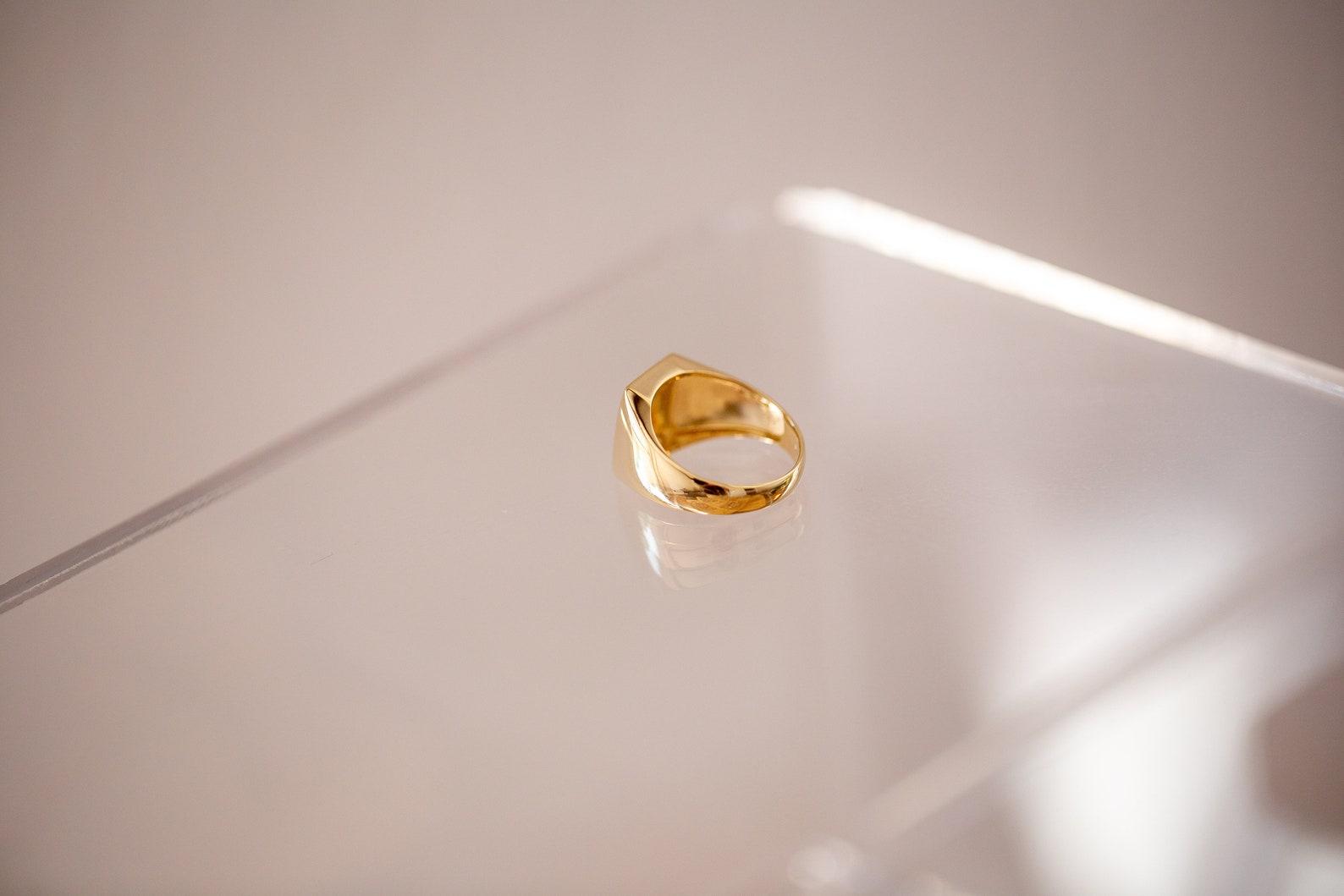 14K Solid Yellow Gold Signet Statement Ring - Engravable Ring - Squared ...