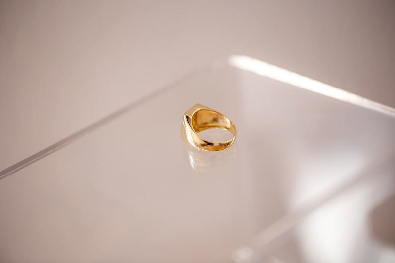 14K Solid Yellow Gold Signet Statement Ring - Engravable Ring - Squared ...