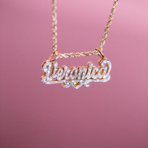 Diamond Name Necklace | 14k Solid Gold Personalized Nameplate | 3D ...