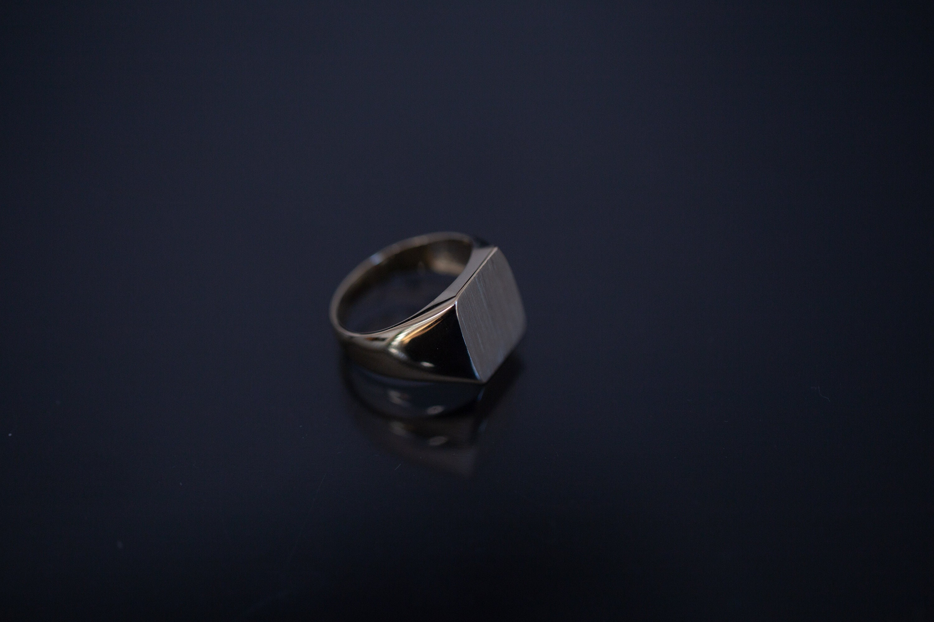 14K Solid Yellow Gold Signet Statement Ring - Engravable Ring - Squared ...