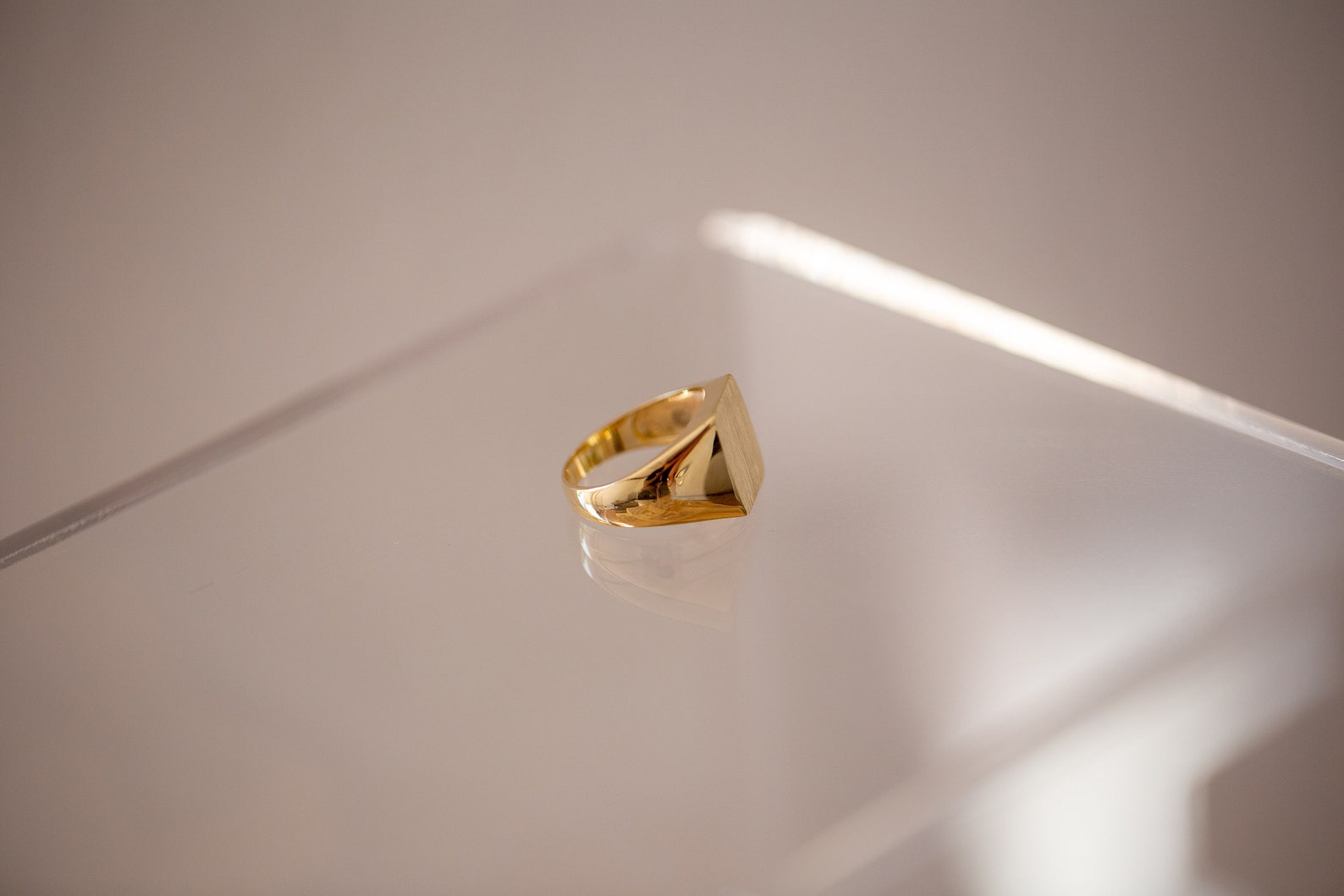 14K Solid Yellow Gold Signet Statement Ring - Engravable Ring - Squared ...