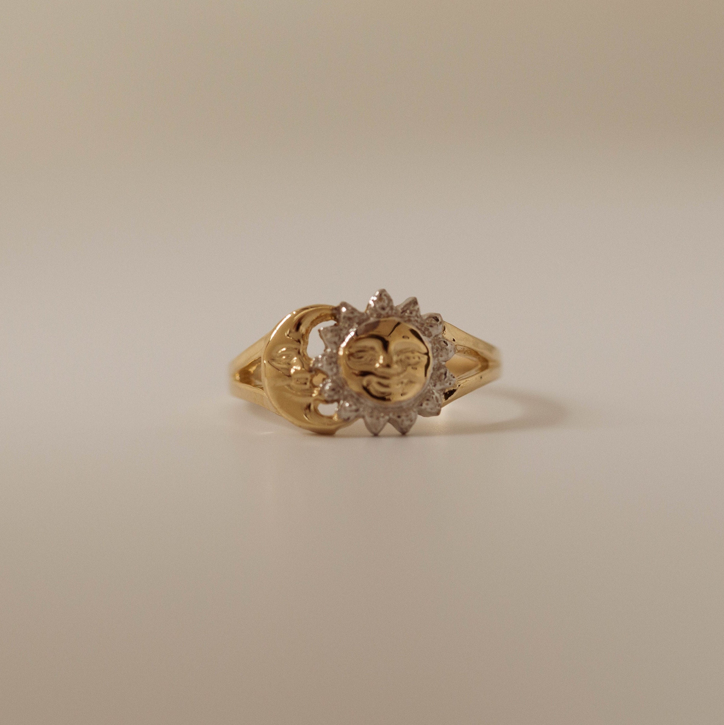 14k Solid Yellow-white Gold Sun and Moon Ring Stackable - Etsy