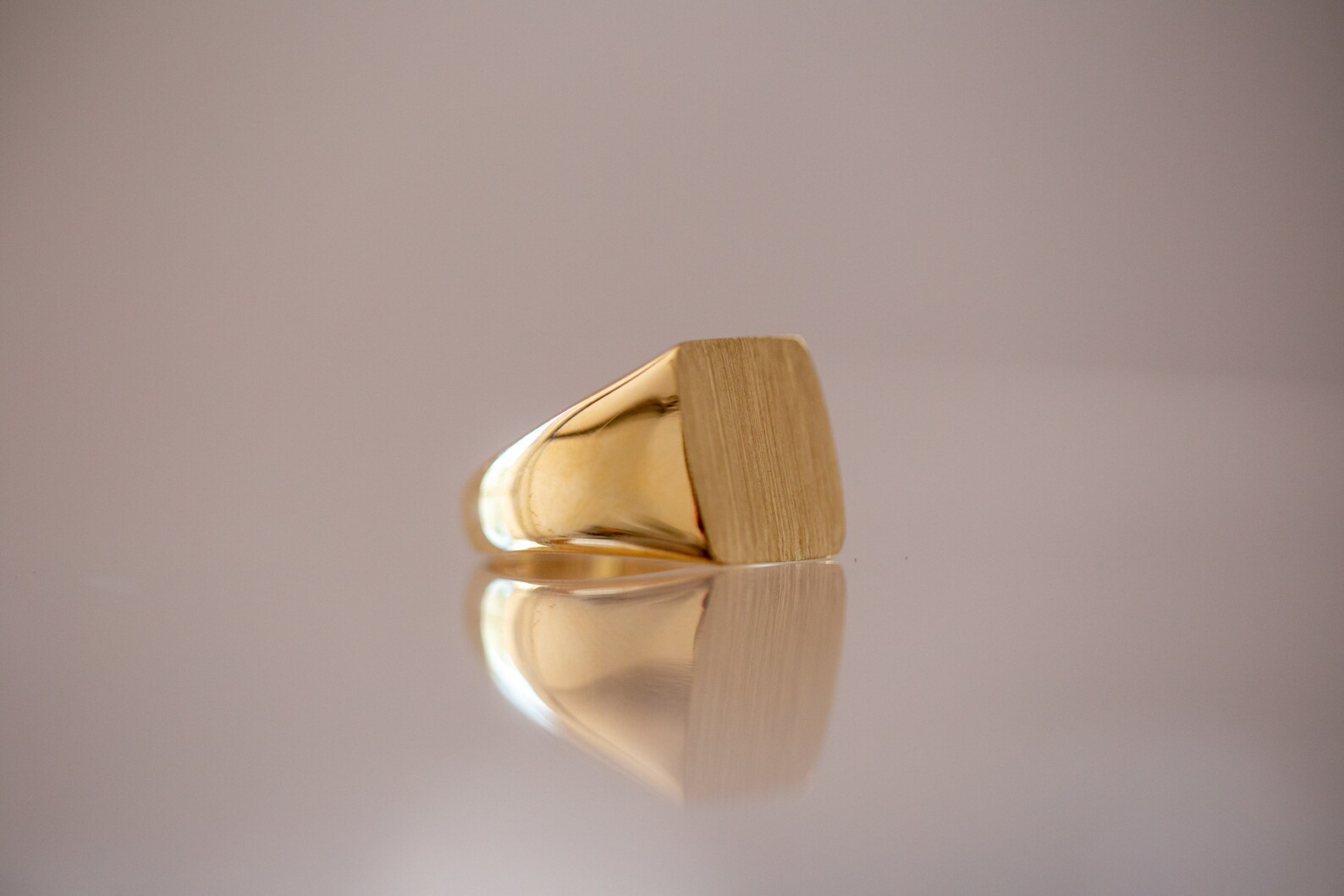 14K Solid Yellow Gold Signet Statement Ring - Engravable Ring - Squared ...