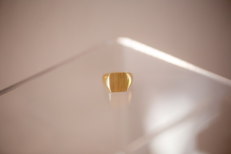 14K Solid Yellow Gold Signet Statement Ring Engravable Ring - Etsy