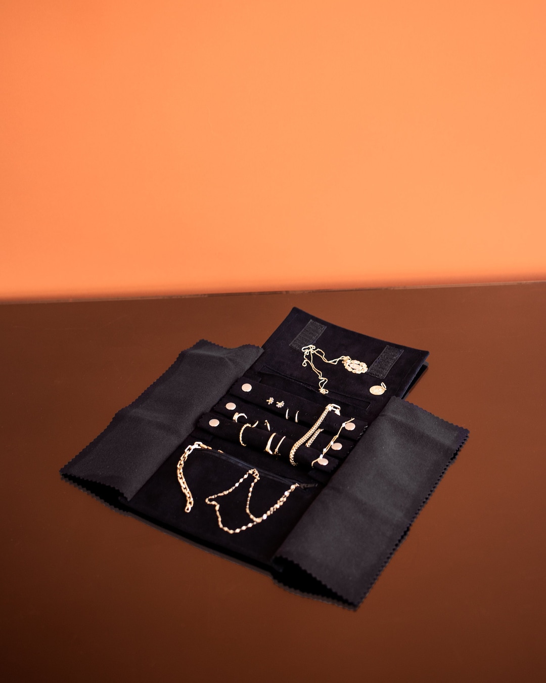 Foldable Jewelry Case Black Jewelry Travel Organizer Ring Holder Safe ...