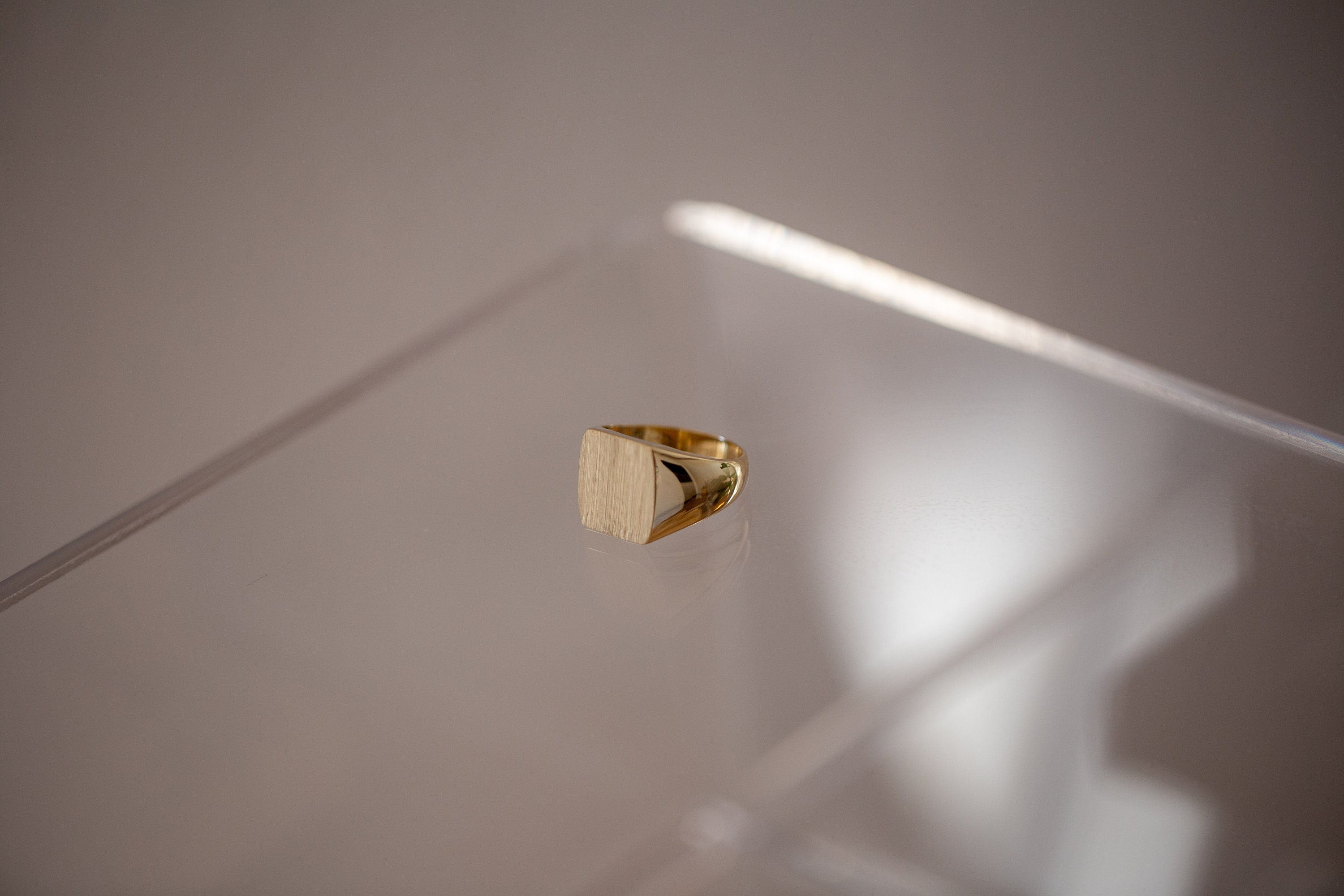 14K Solid Yellow Gold Signet Statement Ring - Engravable Ring - Squared ...