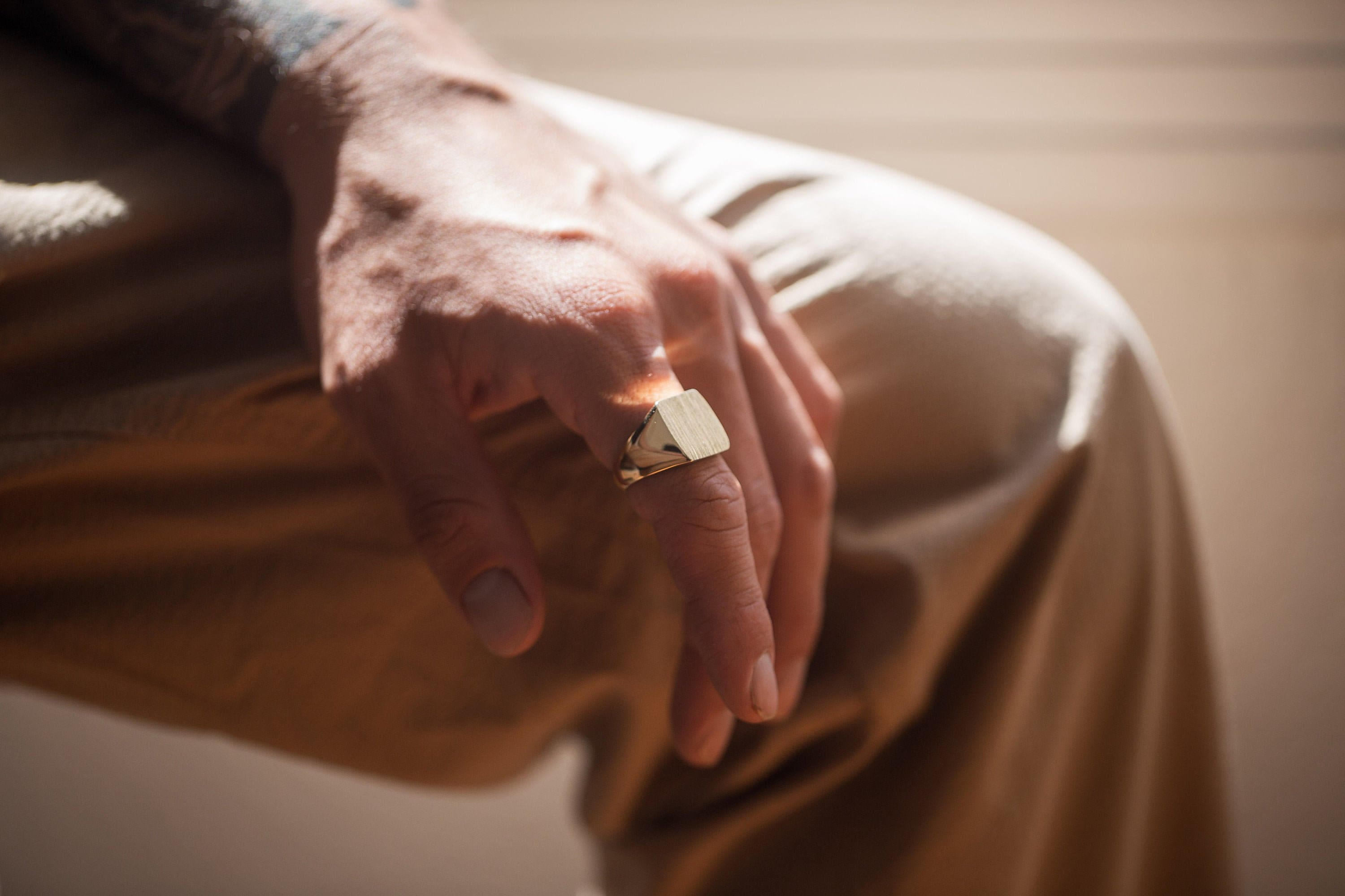 14K Solid Yellow Gold Signet Statement Ring - Engravable Ring - Squared ...