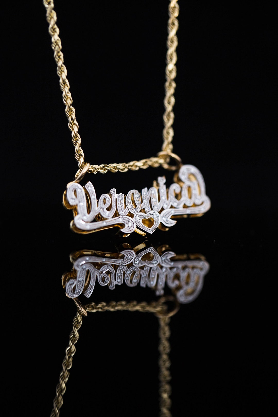 Diamond Name Necklace | 14k Solid Gold Personalized Nameplate | 3D ...