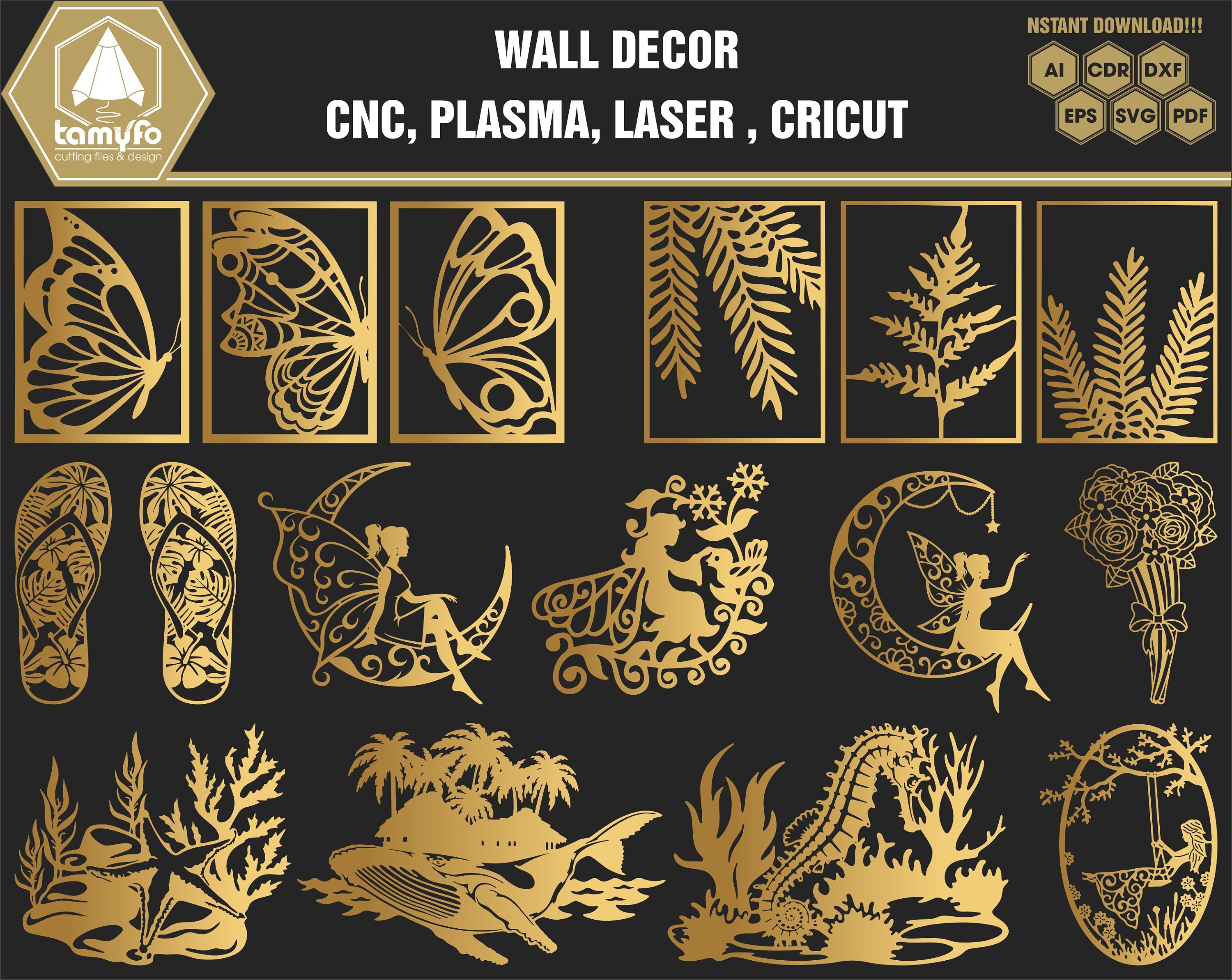 100 Wall Decor Decoration Wall Vector Files CNC File - Etsy