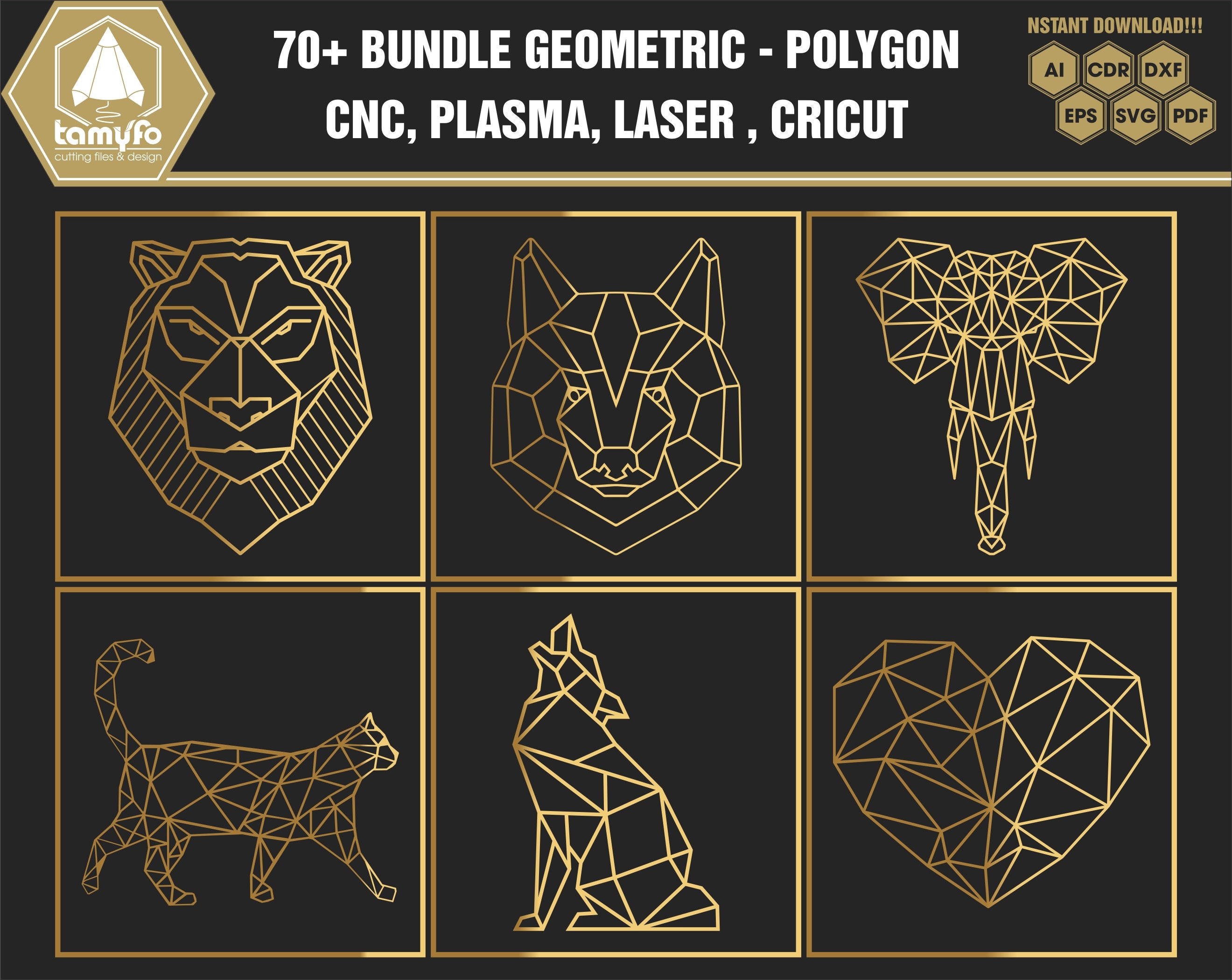 70 Bundle Animals Geometric Polygon Vector Files CNC - Etsy