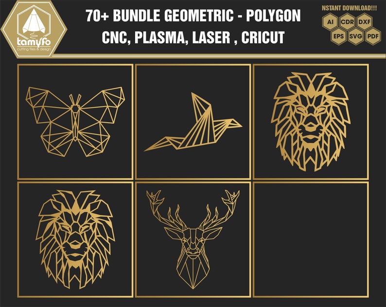 70 Bundle Animals Geometric Polygon Vector Files CNC File, Laser ...
