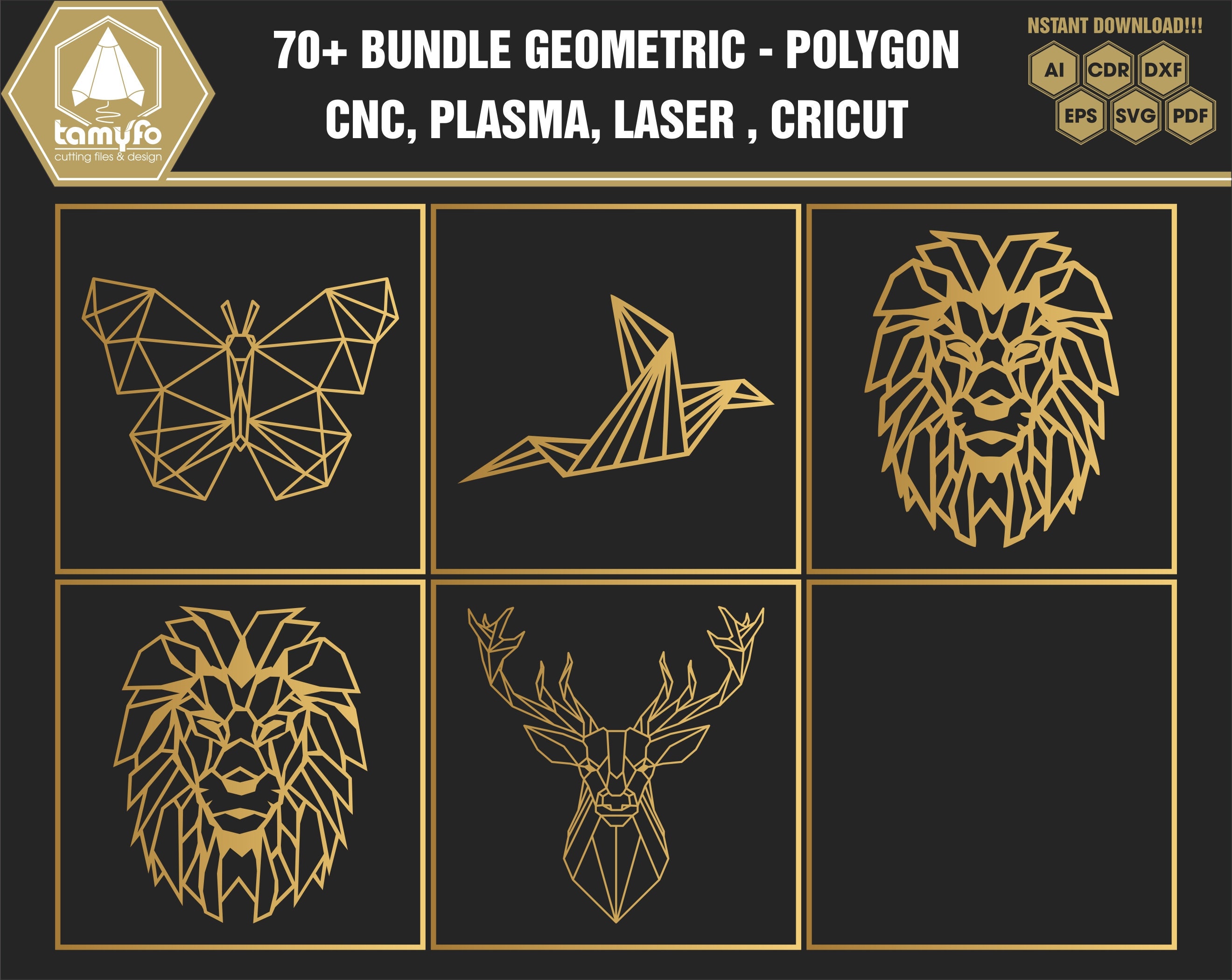 70 Bundle Animals Geometric Polygon Vector Files CNC File, Laser ...