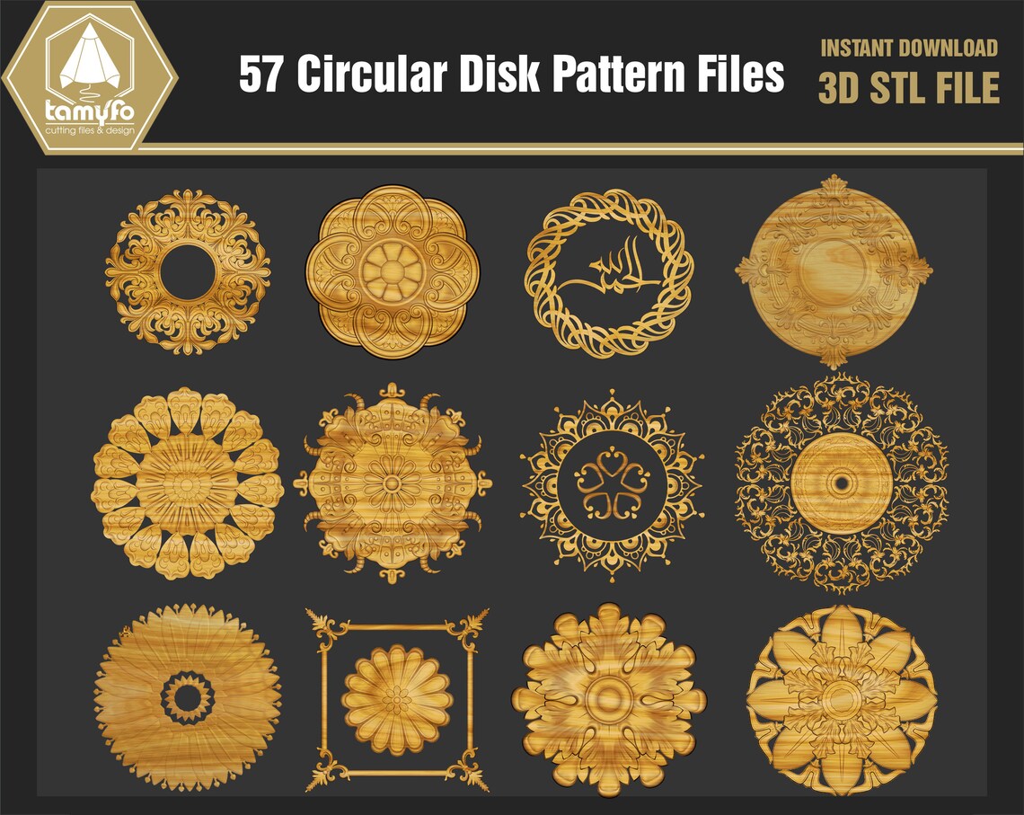 57 Circular Disk Pattern 3d Stl Files for Wood Engraving, 3d Printer and Vectric Artcam ...