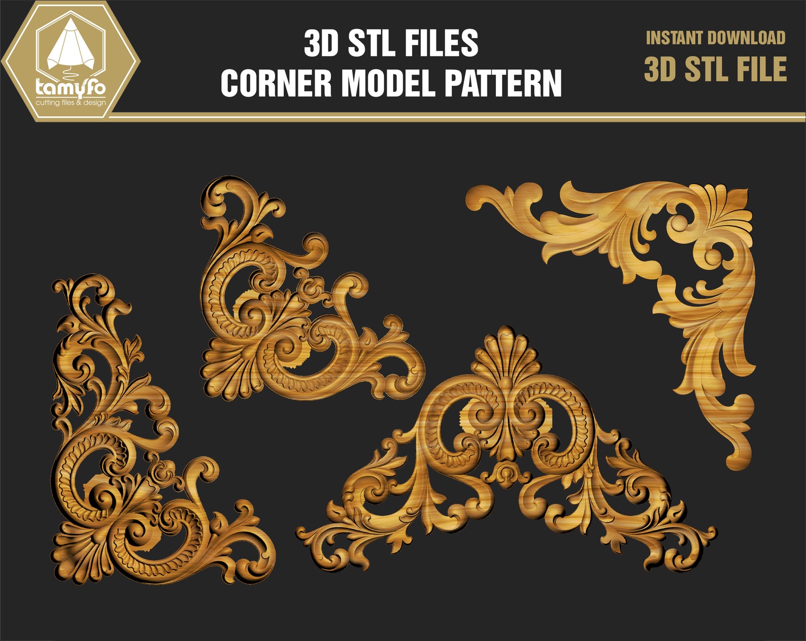 3D STL Files Corner Model Pattern for 3D Printer and Cnc Vectric Artcam ...
