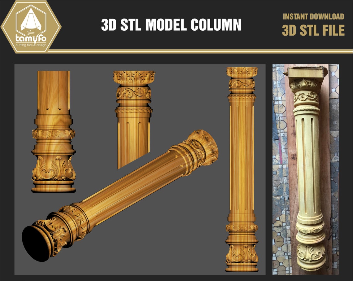 Column 3D STL Files for Engraving Router, 3d Printer and Vectric Artcam ...