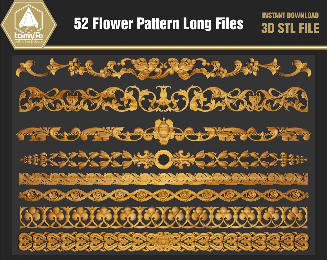 52 Flower Pattern Long 3d Stl Files for Wood Engraving, 3d Printer and ...