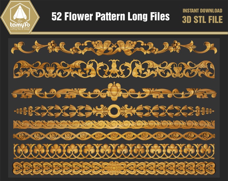 52 Flower Pattern Long 3d Stl Files for Wood Engraving, 3d Printer and ...