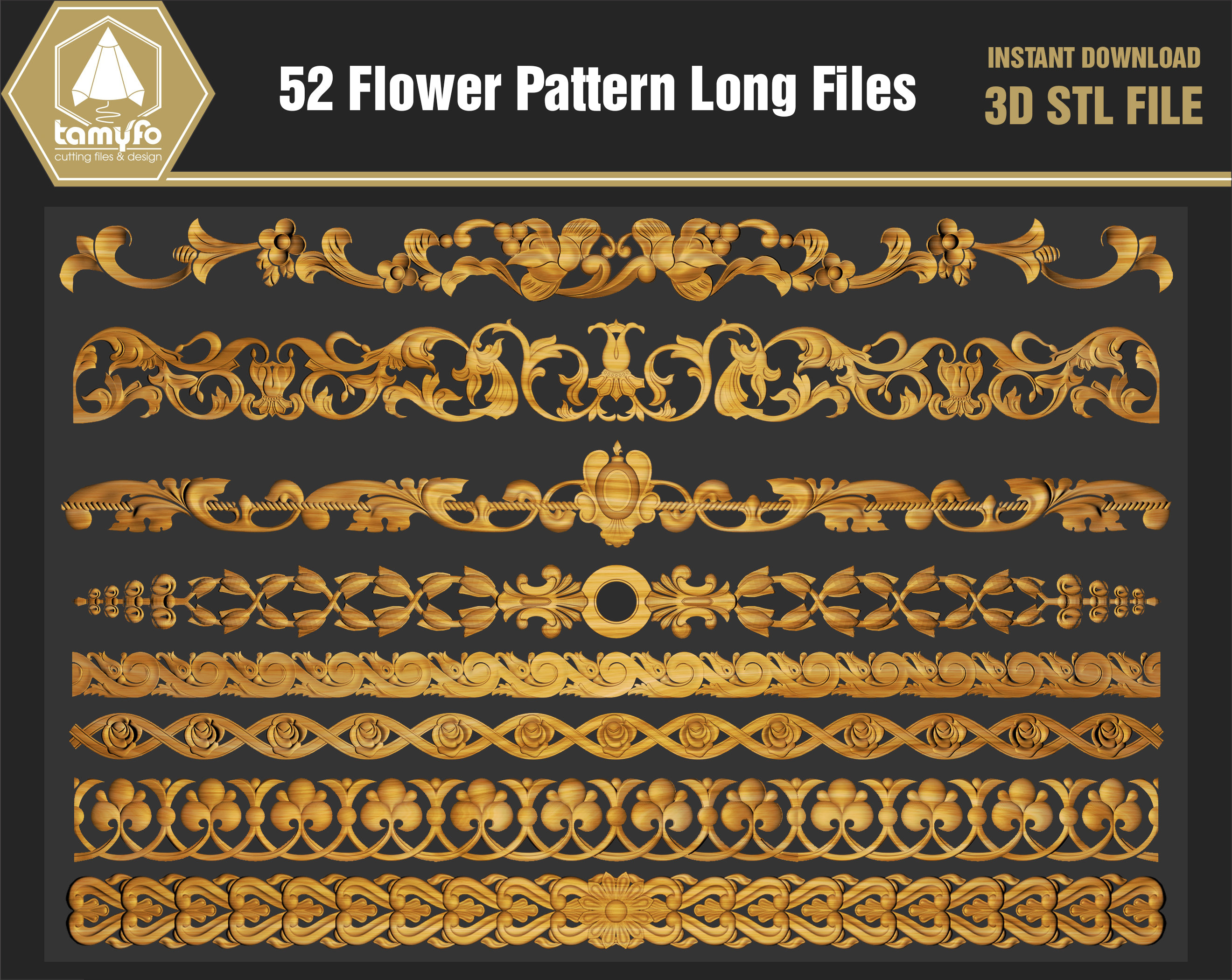 52 Flower Pattern Long 3d Stl Files for Wood Engraving, 3d Printer and ...