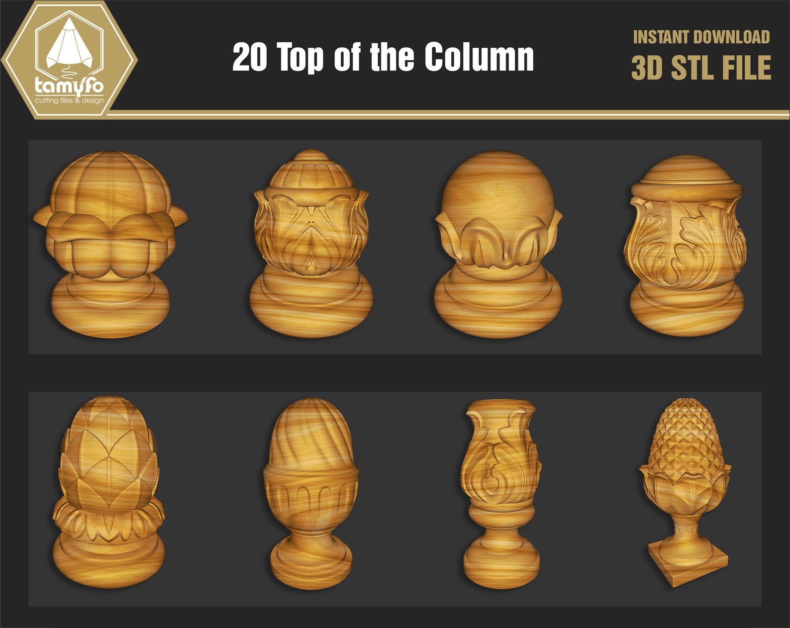 20 Top of the Column 3D STL Files for Engraving Router, 3d Printer and ...