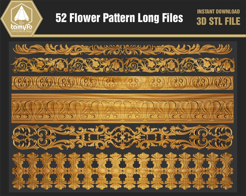 52 Flower Pattern Long 3d Stl Files for Wood Engraving, 3d Printer and ...