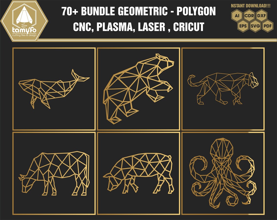 70 Bundle Animals Geometric Polygon Vector Files CNC File, Laser ...