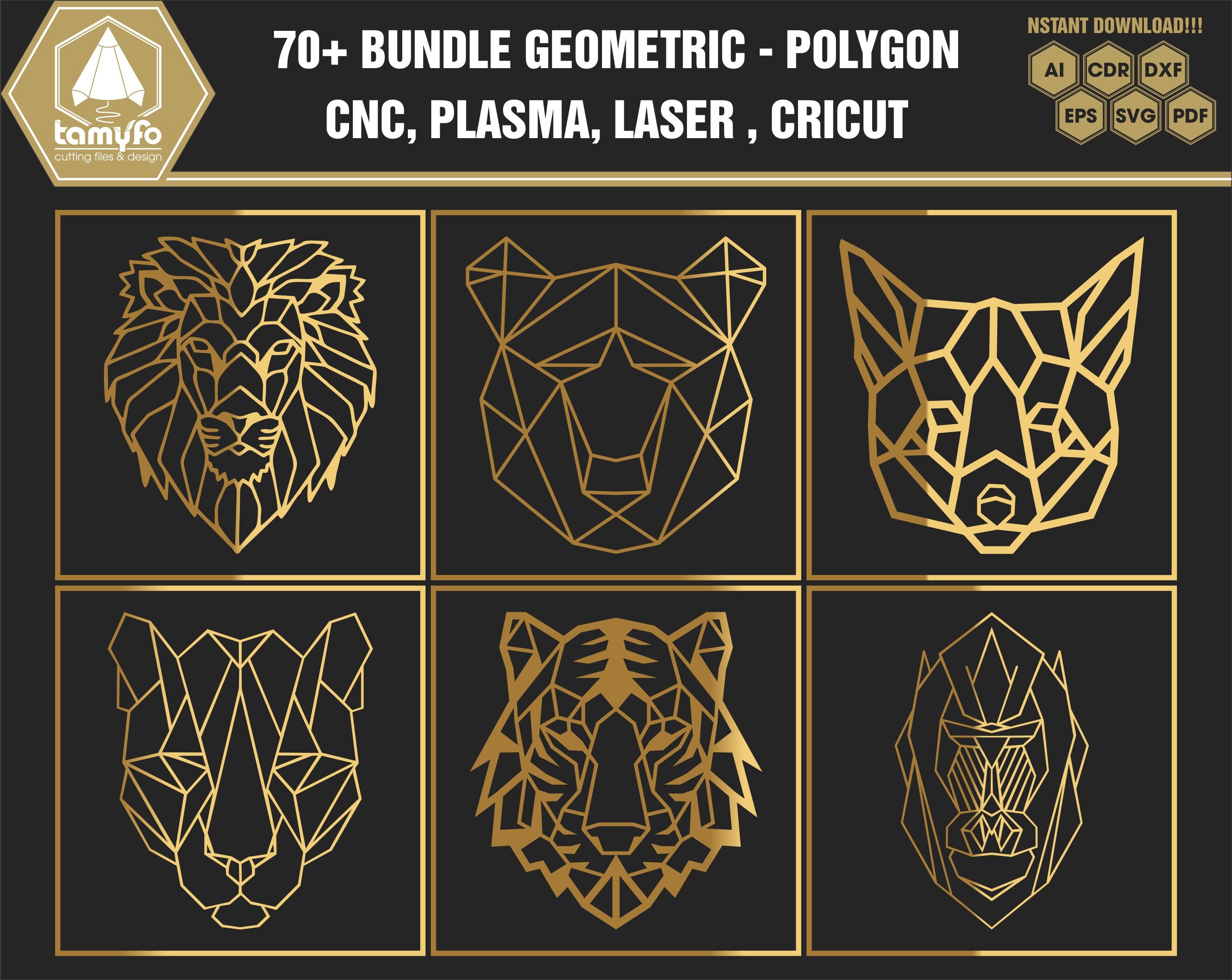 70+ Bundle Animals Geometric - Polygon Vector Files | CNC File, Laser ...