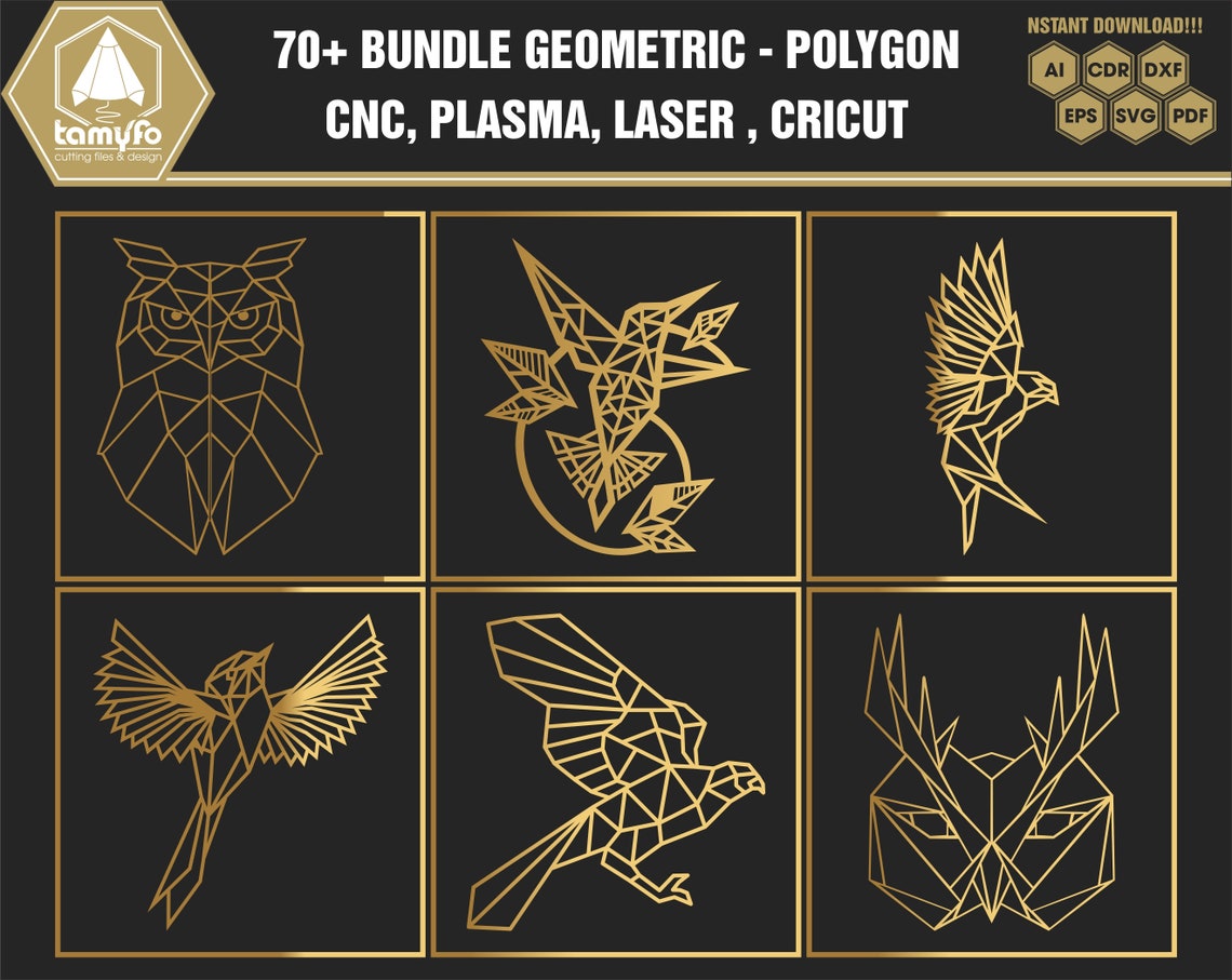 70 Bundle Animals Geometric Polygon Vector Files CNC File, Laser ...