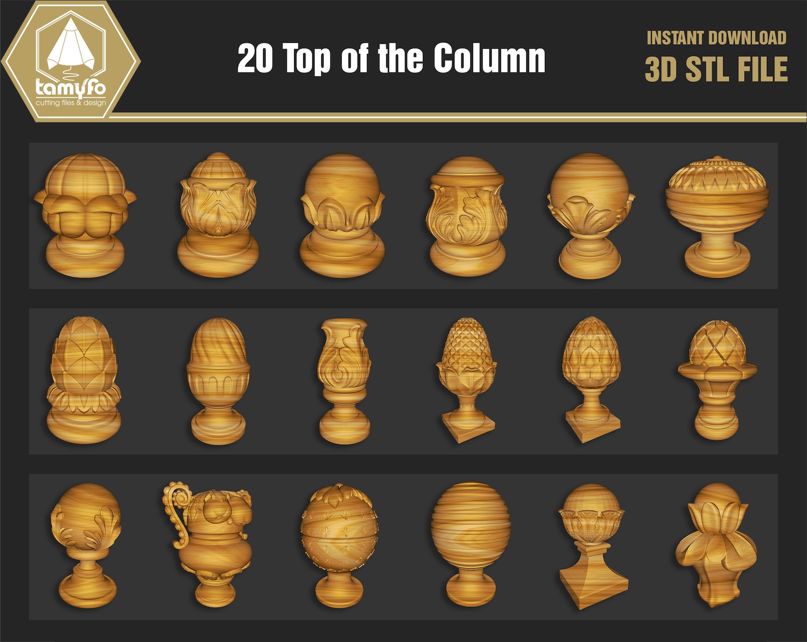 20 Top of the Column 3D STL Files for Engraving Router, 3d Printer and ...