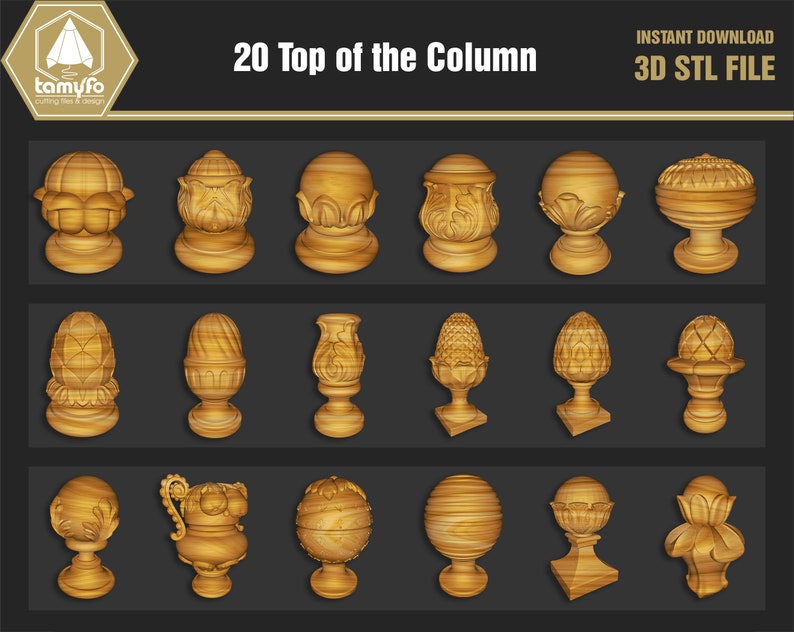 20 Top of the Column 3D STL Files for Engraving Router, 3d Printer and ...