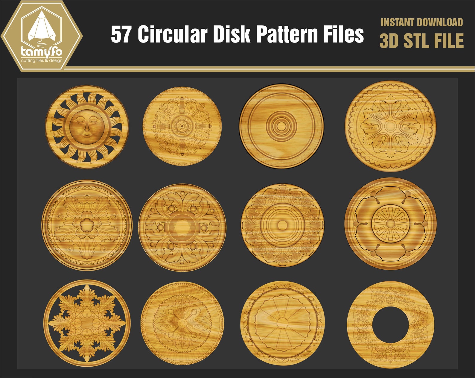 57 Circular Disk Pattern 3d Stl Files for Wood Engraving, 3d Printer ...