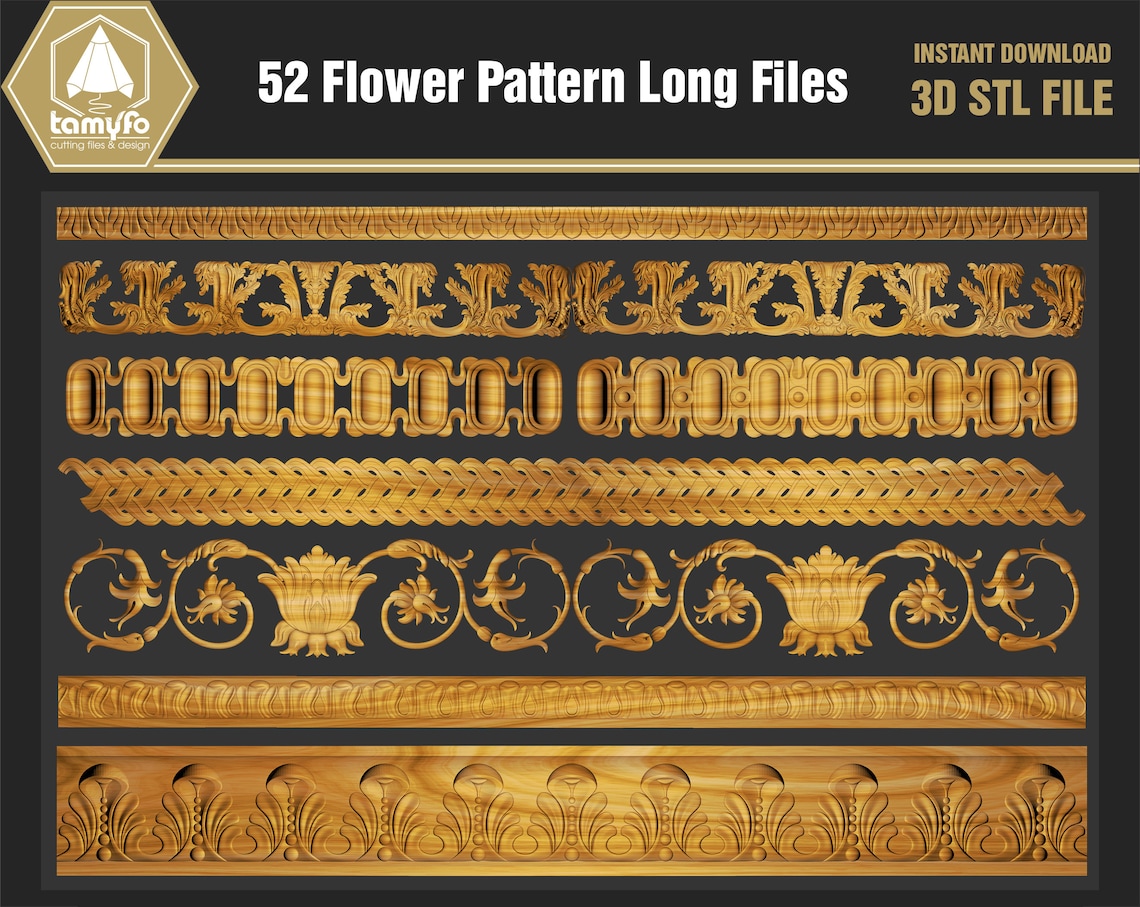 52 Flower Pattern Long 3d Stl Files for Wood Engraving, 3d Printer and ...