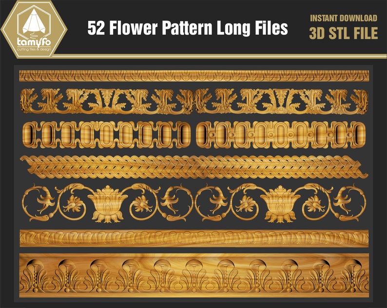 52 Flower Pattern Long 3d Stl Files for Wood Engraving, 3d Printer and ...