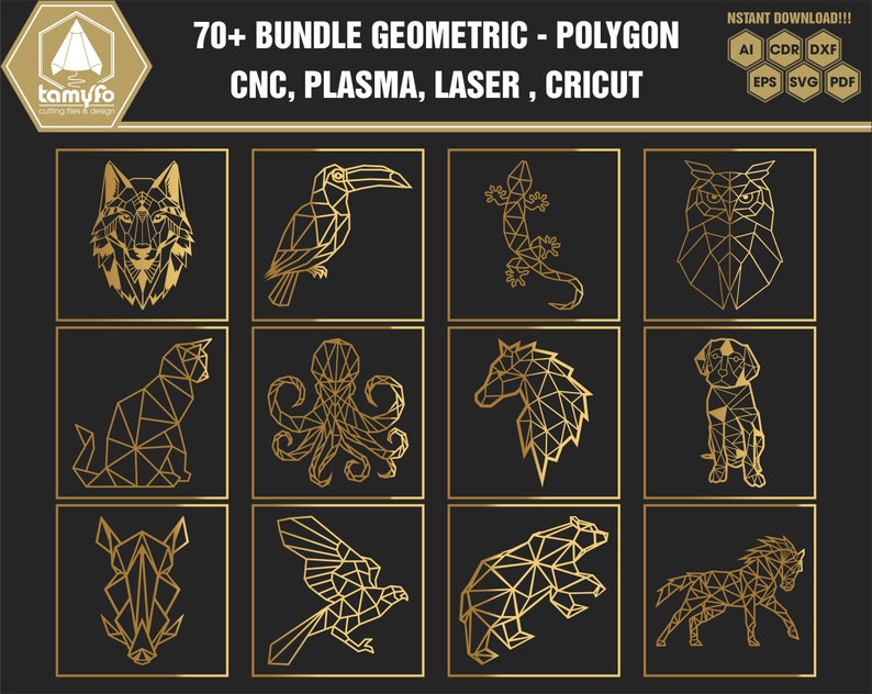 70 Bundle Animals Geometric Polygon Vector Files CNC File, Laser ...