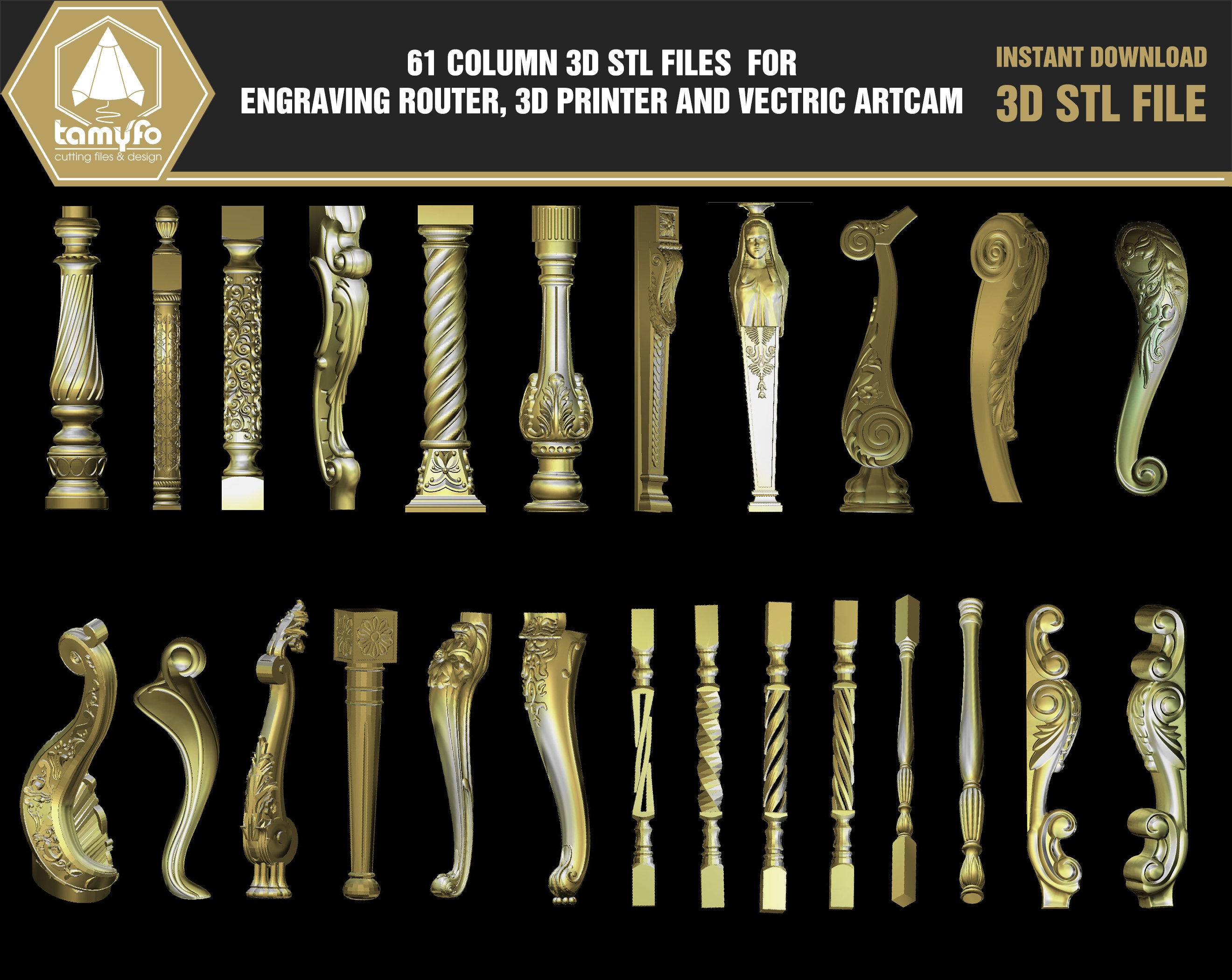 61 Column 3d Stl Files for Engraving Router, 3d Printer and Vectric ...