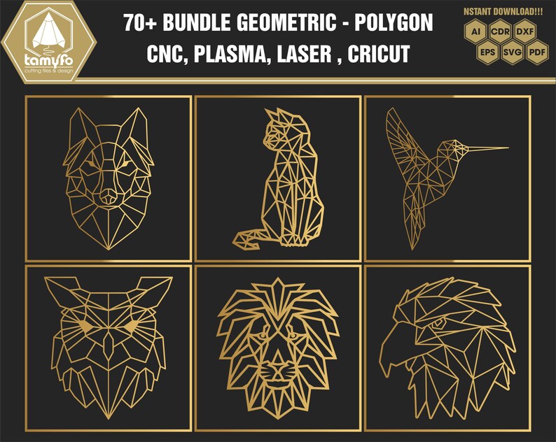 70 Bundle Animals Geometric Polygon Vector Files CNC | Etsy